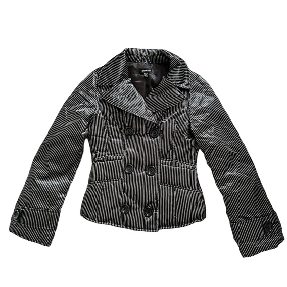 bebe | Jackets & Coats | Y2k Bebe Black White Pinstripe Puffer Buttonup ...